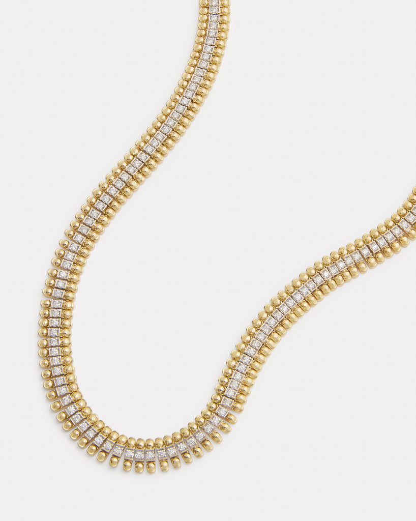 Yellow and White Gold Diamond Necklace with Beaded Edge – Jamie Wolf