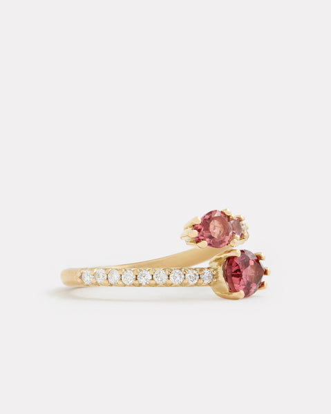 Script Ring with Pink Tourmaline Pear Shapes, Rounds, and Diamonds ...