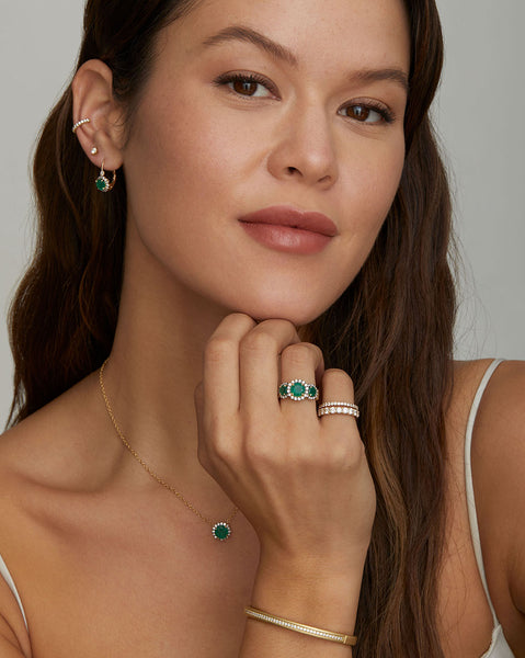 Diamond Edged 3 Stone Emerald Ring – Jamie Wolf
