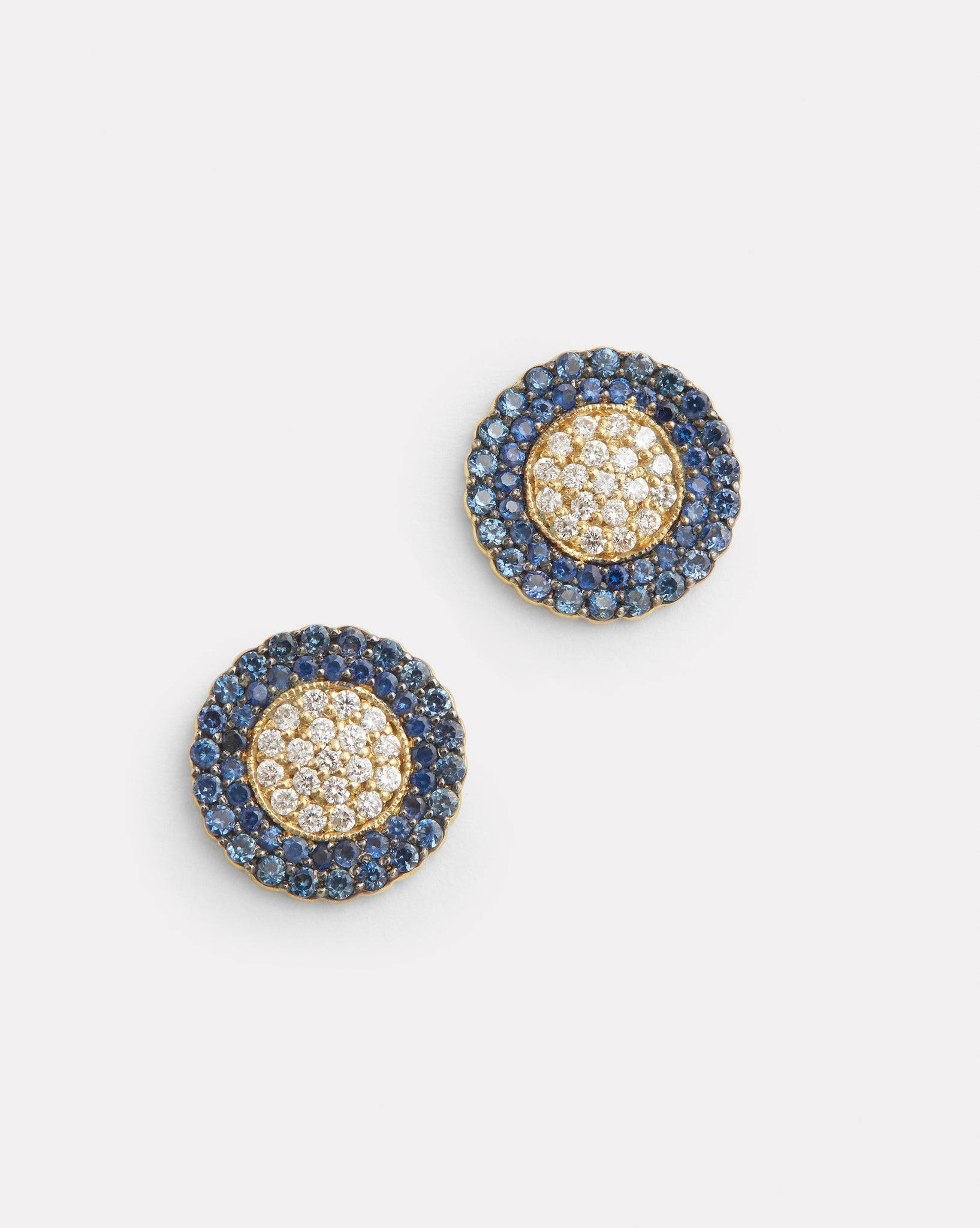 Diamond and Sapphire Disc Studs with Blackened Edge – Jamie Wolf